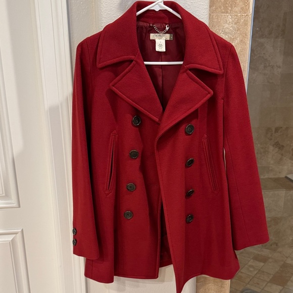J. Crew | Jackets & Coats | J Crew Classic Red Pea Coat | Poshmark